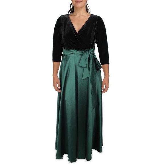 Xscape | Dresses | Xscape Womens Green Velvet Satin Formal Evening ...